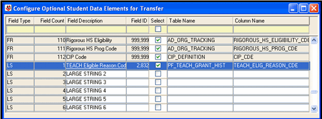 Configure Optional Student Data Elements for Transfer Window